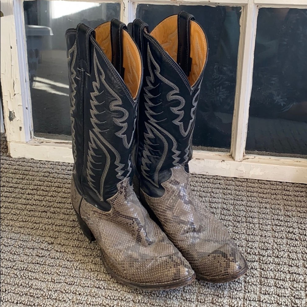 Justin Vintage Snakeskin Cowboy Boots - Gem